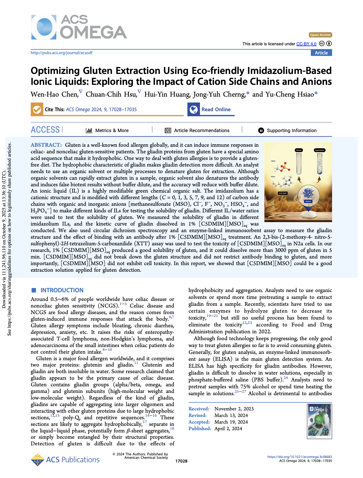 Optimizing Gluten Extraction Using Eco-friendly Imidazolium-Based Ionic ...